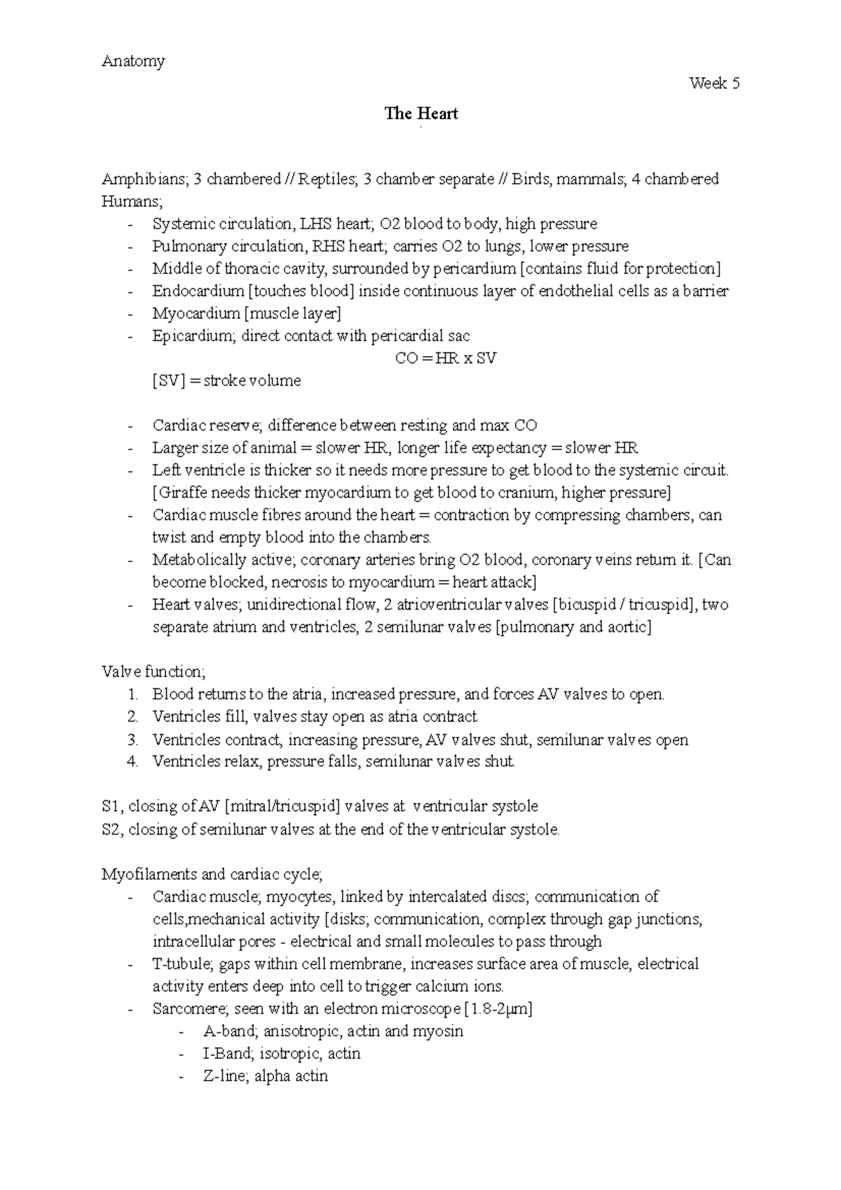 The Heart week 5 - Lecture notes 5 - Anatomy Week 5 The Heart ...