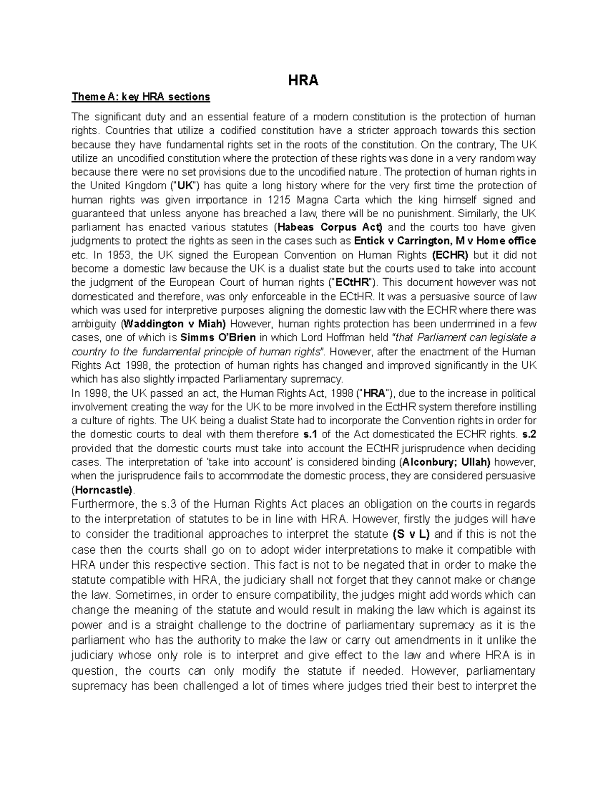 Hra copy - sample notes - HRA Theme A: key HRA sections The significant ...