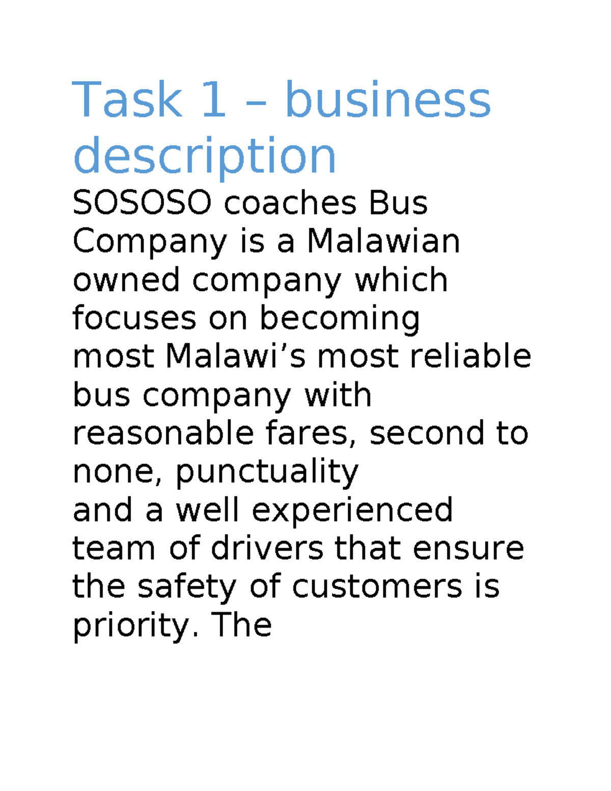 Sample-retailbuscompacy - Task 1 – business description SOSOSO coaches ...