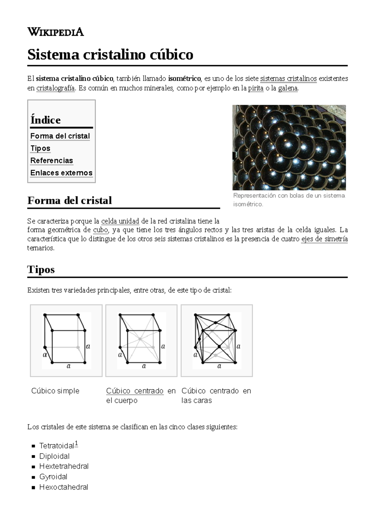 Sistema cristalino cúbico - Representación con bolas de un sistema ...