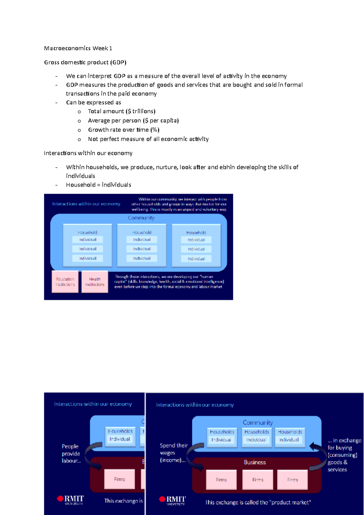 Macroeconomics Week 1 - notes - Macroeconomics Week 1 Gross domestic ...
