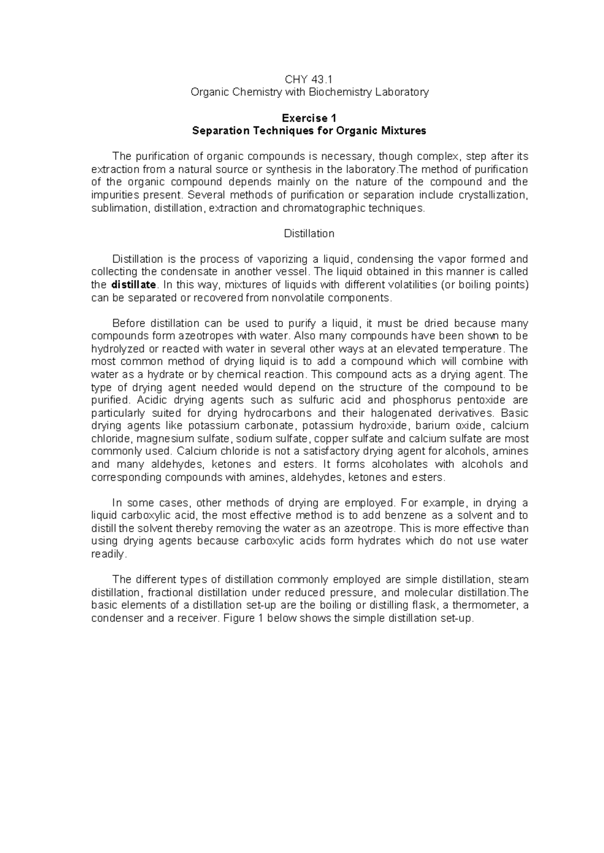 Activity 1 Separation Techniques - CHY 43. Organic Chemistry with ...