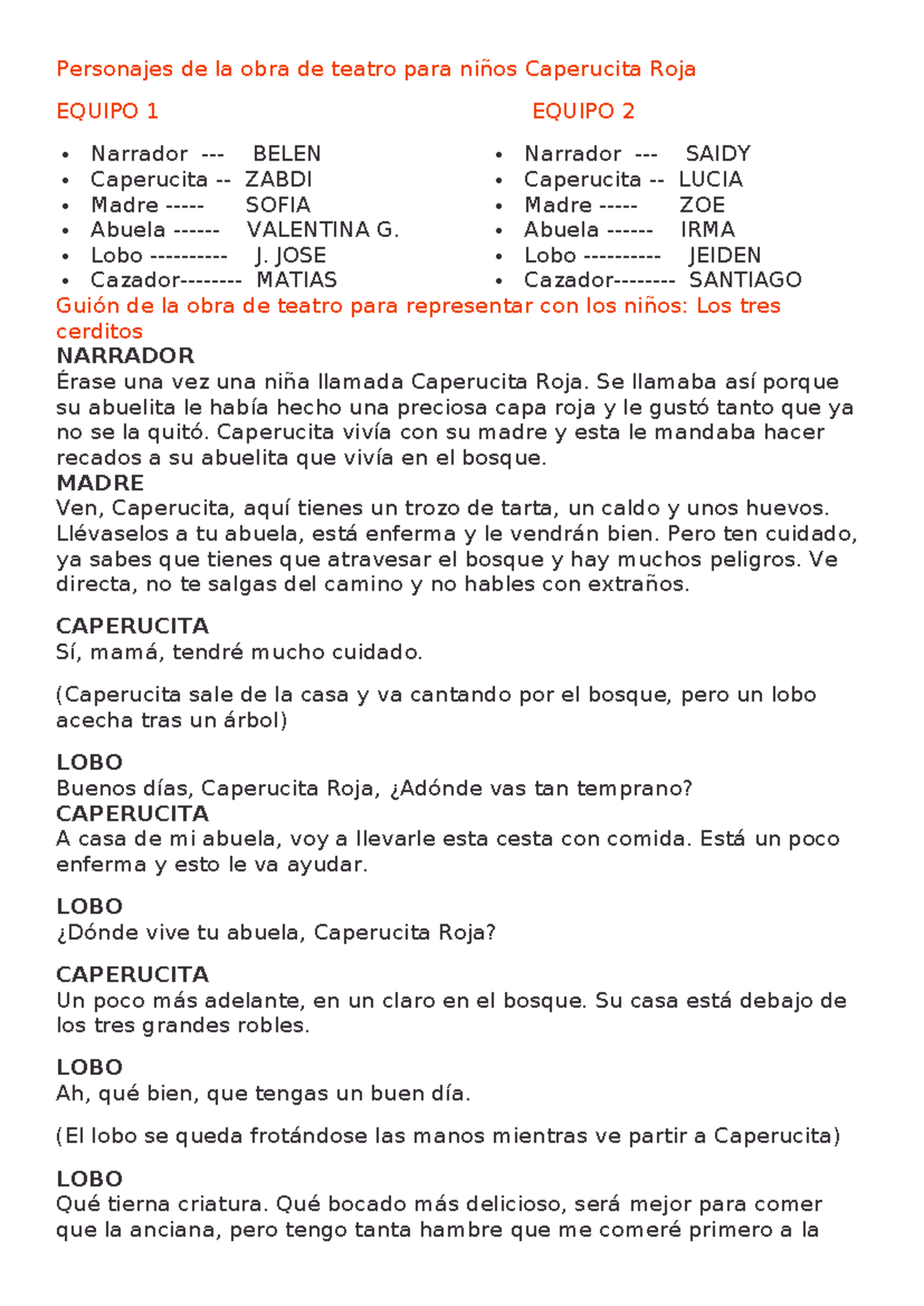 Cuento Caperusita ROJA - Personajes de la obra de teatro para niños ...