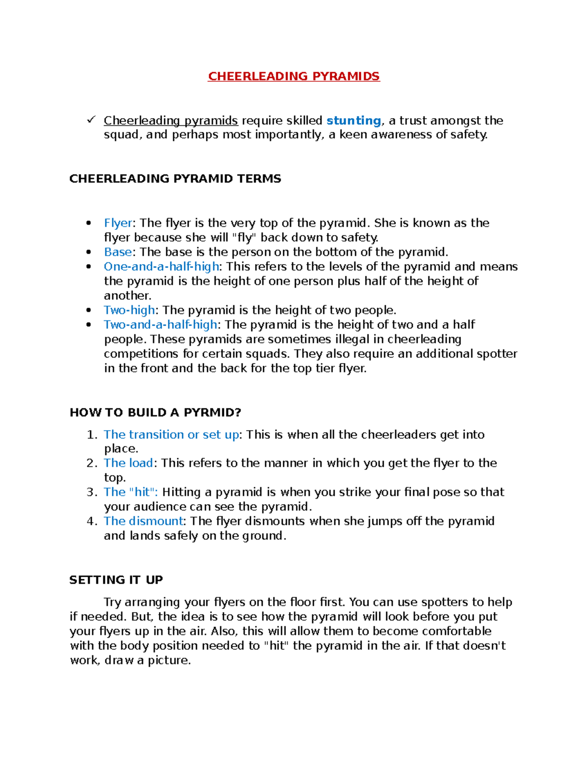 Cheerleading Pyramids - CHEERLEADING PYRAMID TERMS Flyer: The flyer is ...