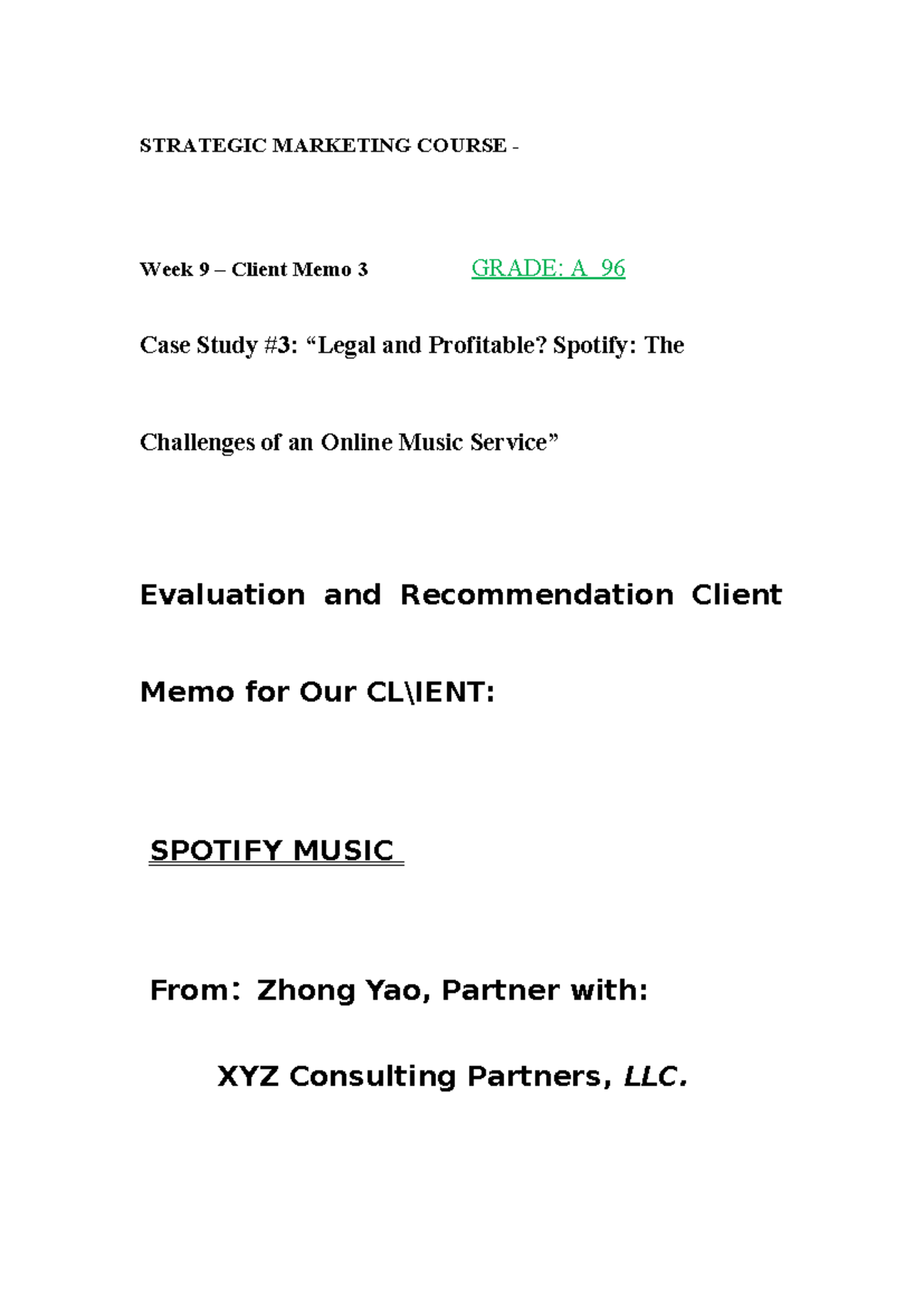 Client Memo Sample - STRATEGIC MARKETING COURSE - Week 9 – Client Memo ...