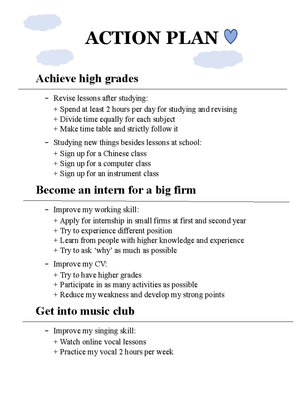 Action PLAN - This is one of my exercises on class - ACTION PLAN ...