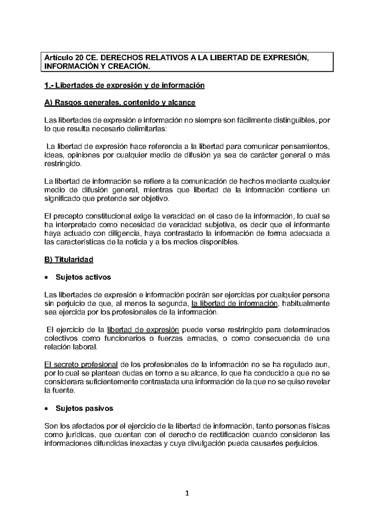 Articulo 20 CE - .... - Teoria de derecho - URV - Studocu