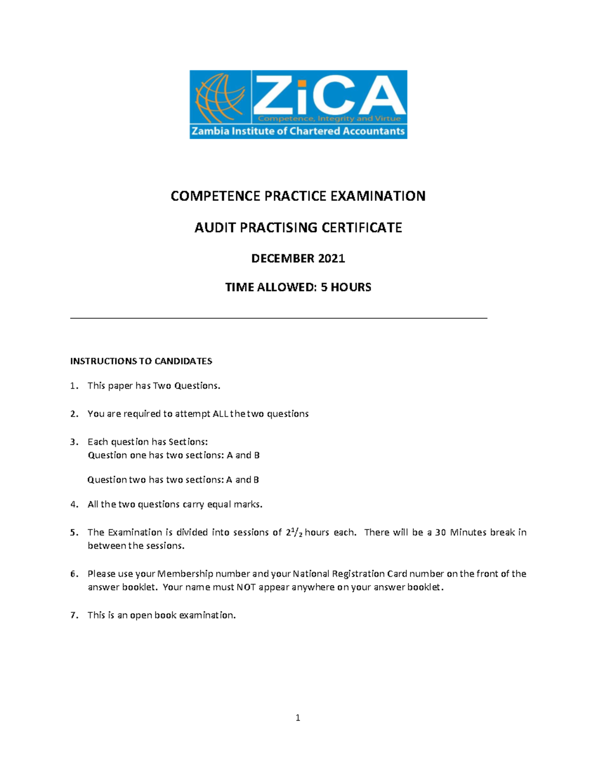 Question-Paper-Dec-2021 Fullaudit - COMPETENCE PRACTICE EXAMINATION ...