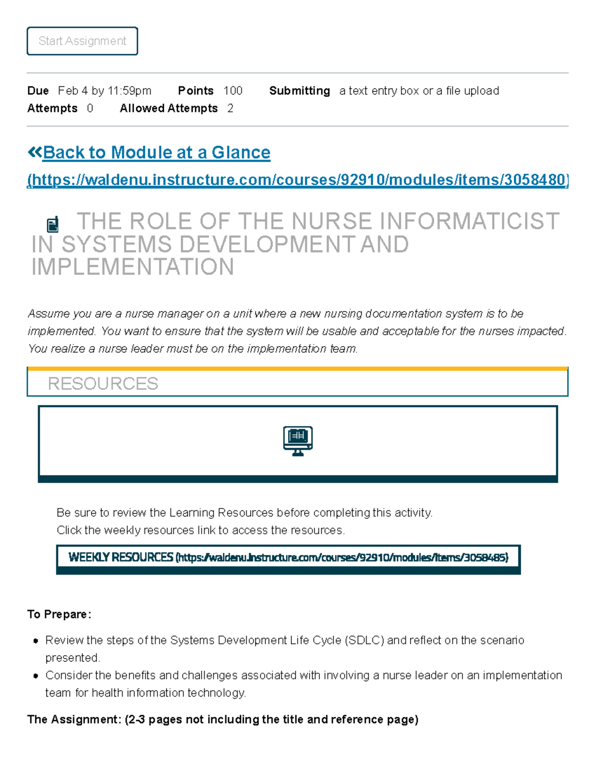 Module 5 Week 10 Assignment - Due Feb 4 by 11:59pm Points 100 Submitting a text entry box or a ...