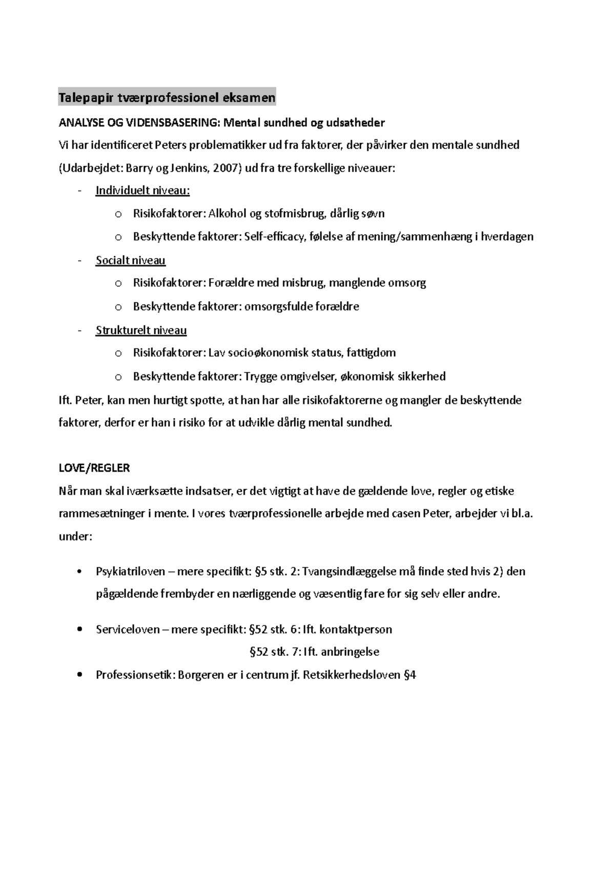 Talepapir tværprofessionel eksamen - Talepapir tværprofessionel eksamen ...