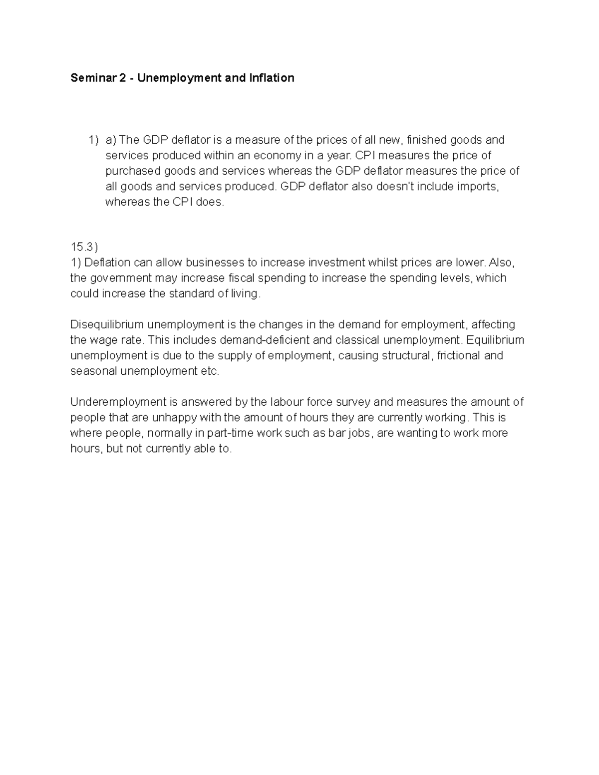 Seminar 2 - Unemployment and Inflation - Seminar 2 - Unemployment and ...