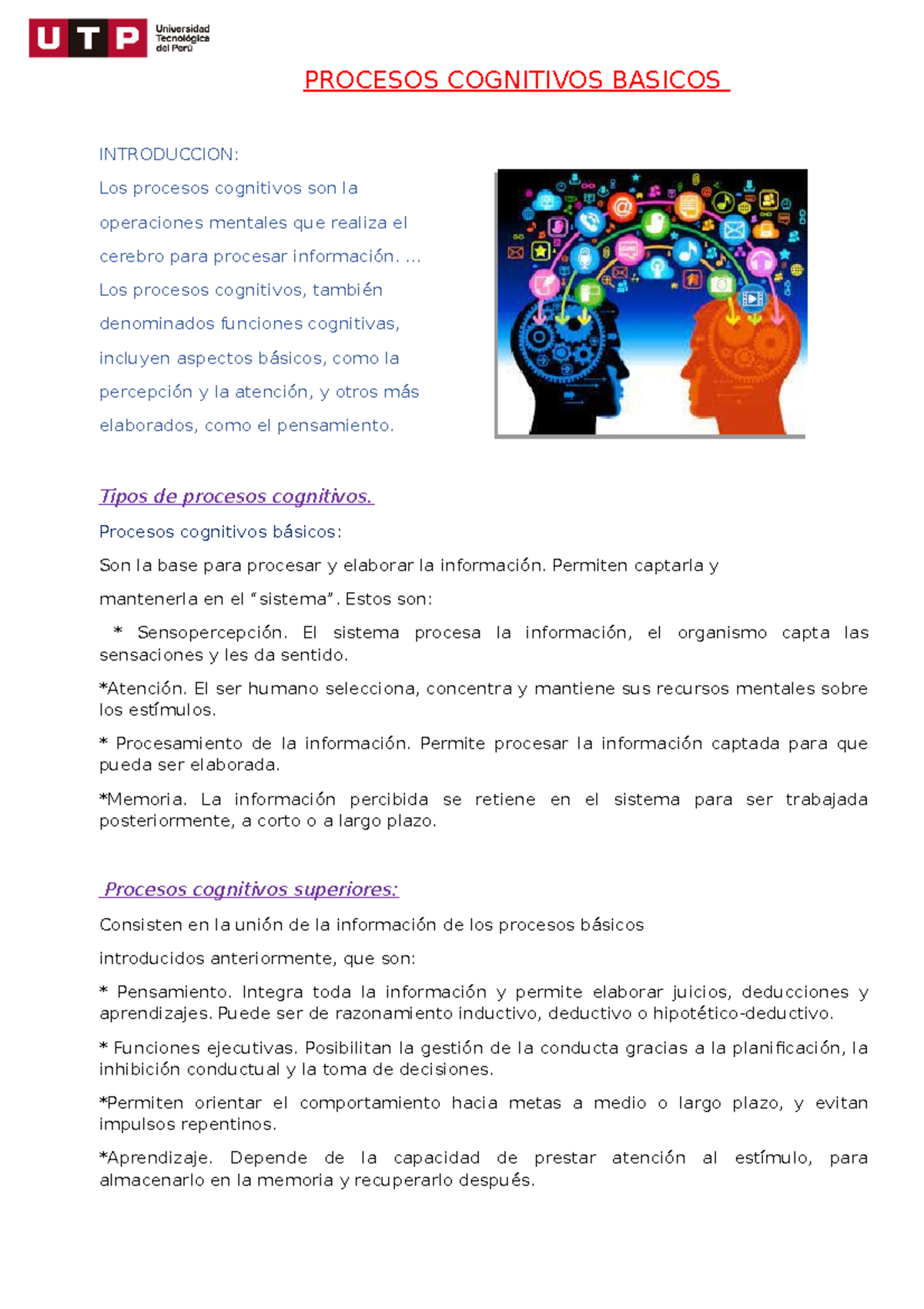 Procesos Cognitivos Basicos so 15 - PROCESOS COGNITIVOS BASICOS INTRODUCCION: Los procesos - Studocu