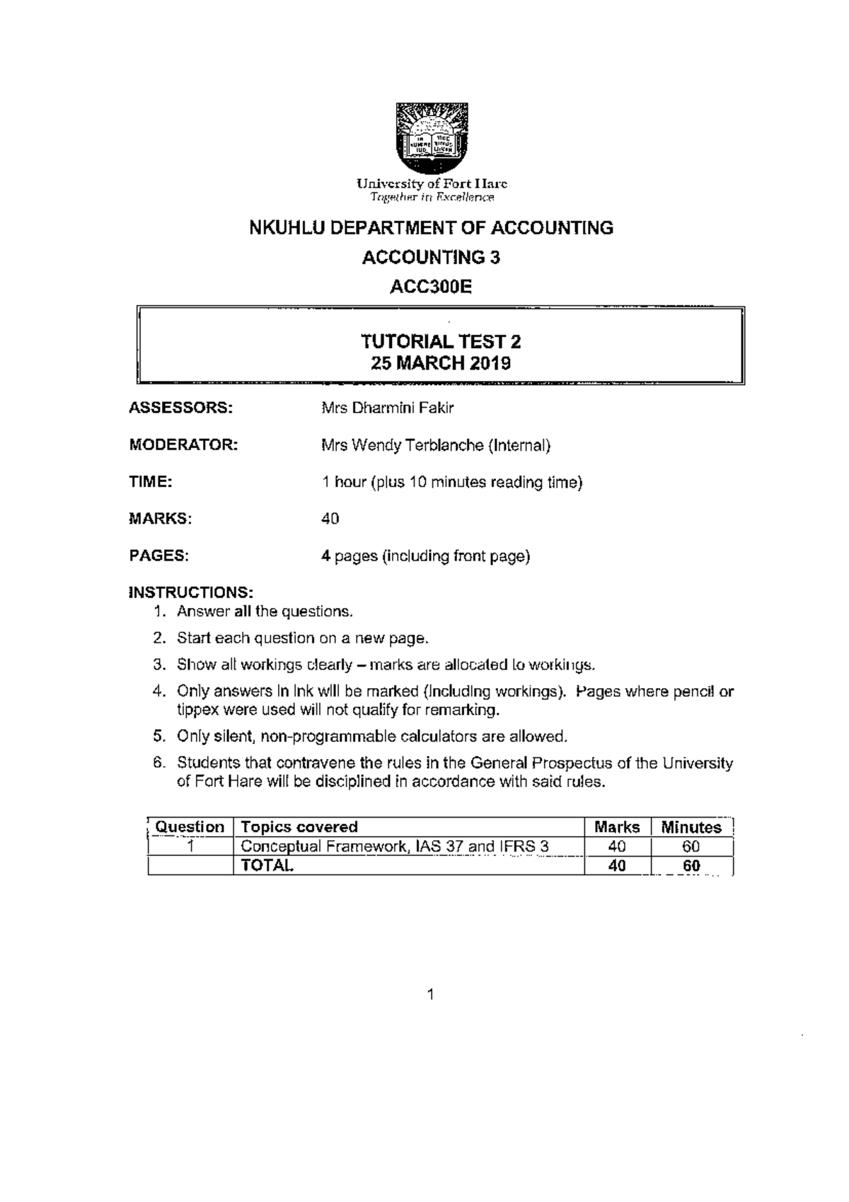 Tutorial test 2 2019 practise - ACC300 - Studocu