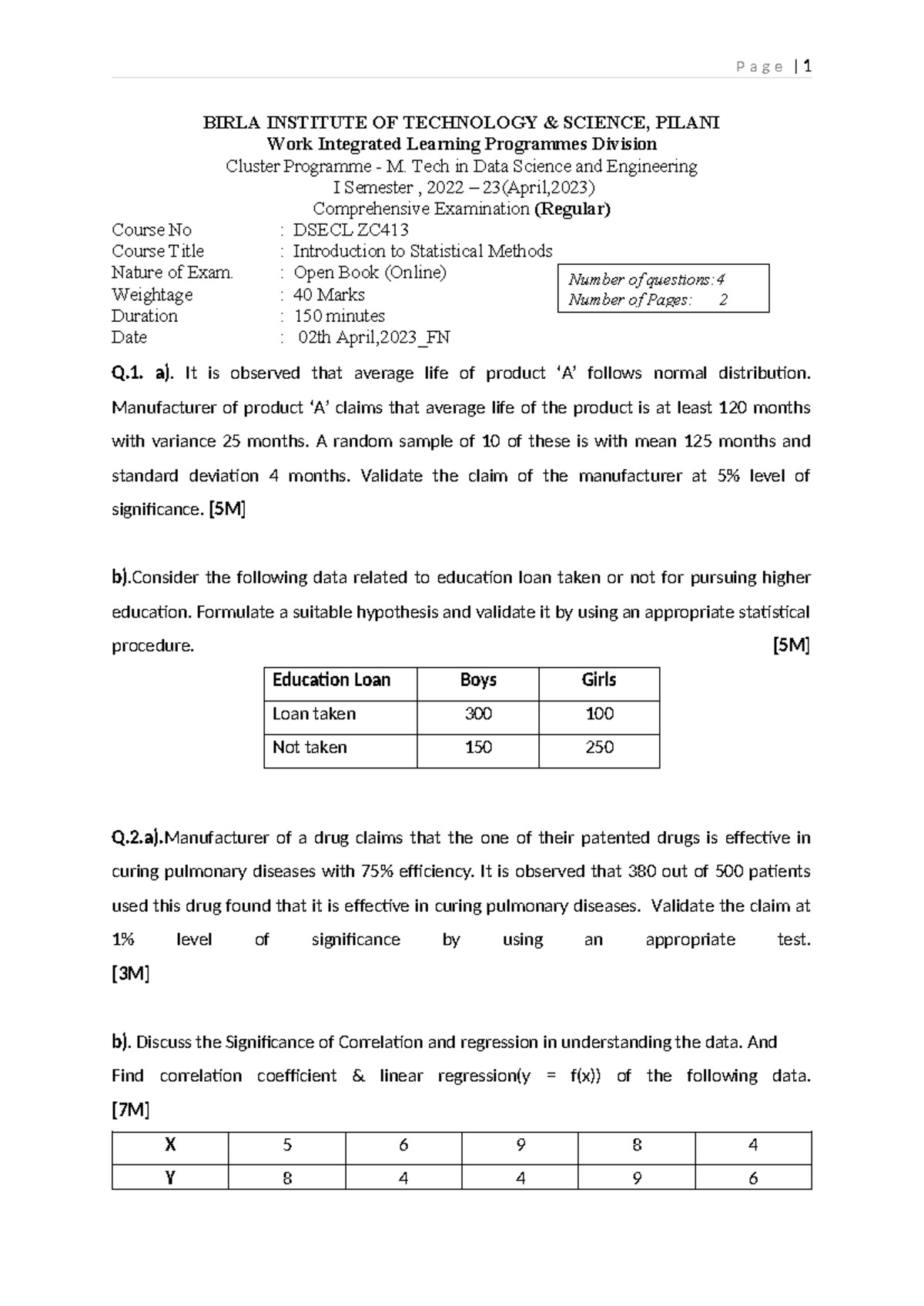 2022-23 S1 22(DSE) ISM EC3R April 2023 - P a g e | 1 BIRLA INSTITUTE OF ...