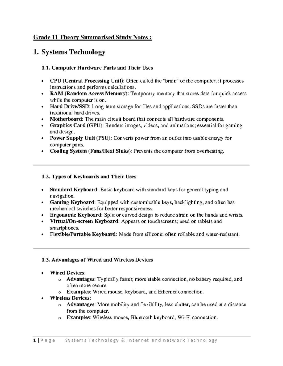 Theory Notes - Systems Technology-1 - Grade 11 Theory Summarised Study ...