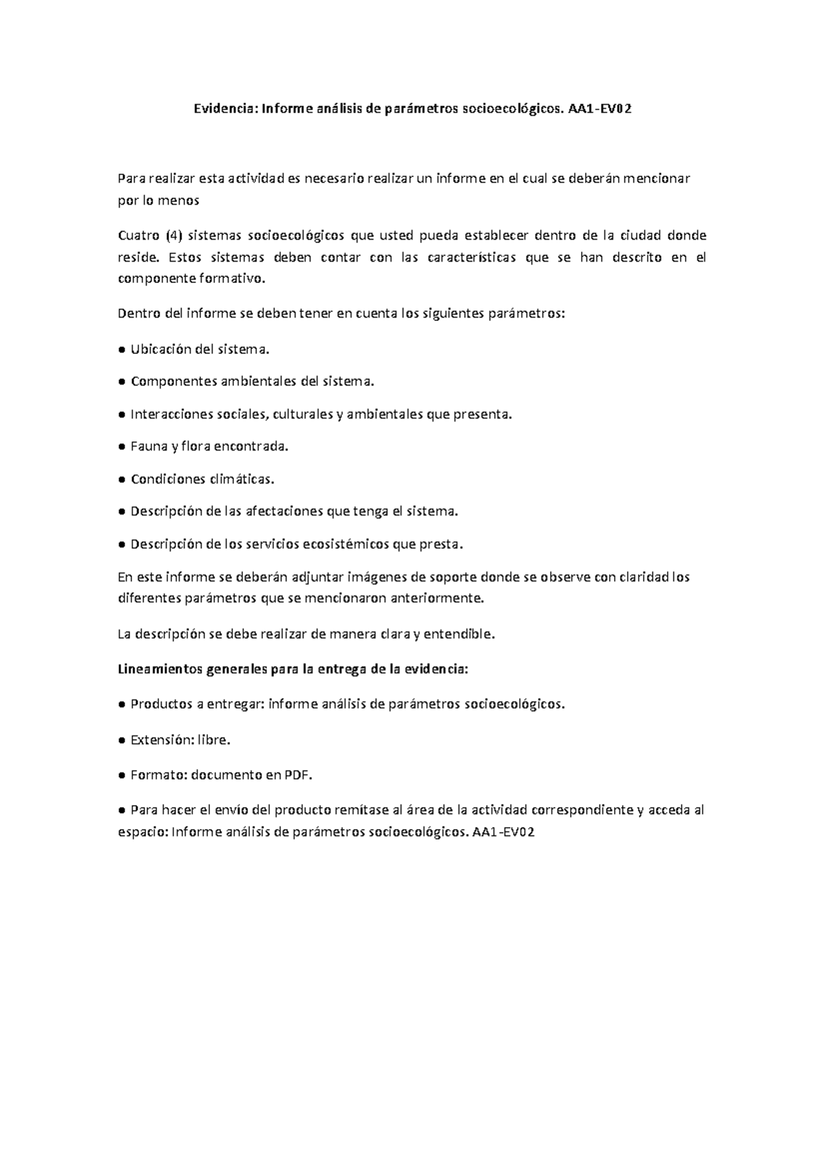 Evidencia, Informe análisis de parámetros socioecológicos. - AA1-EV Para realizar esta actividad ...