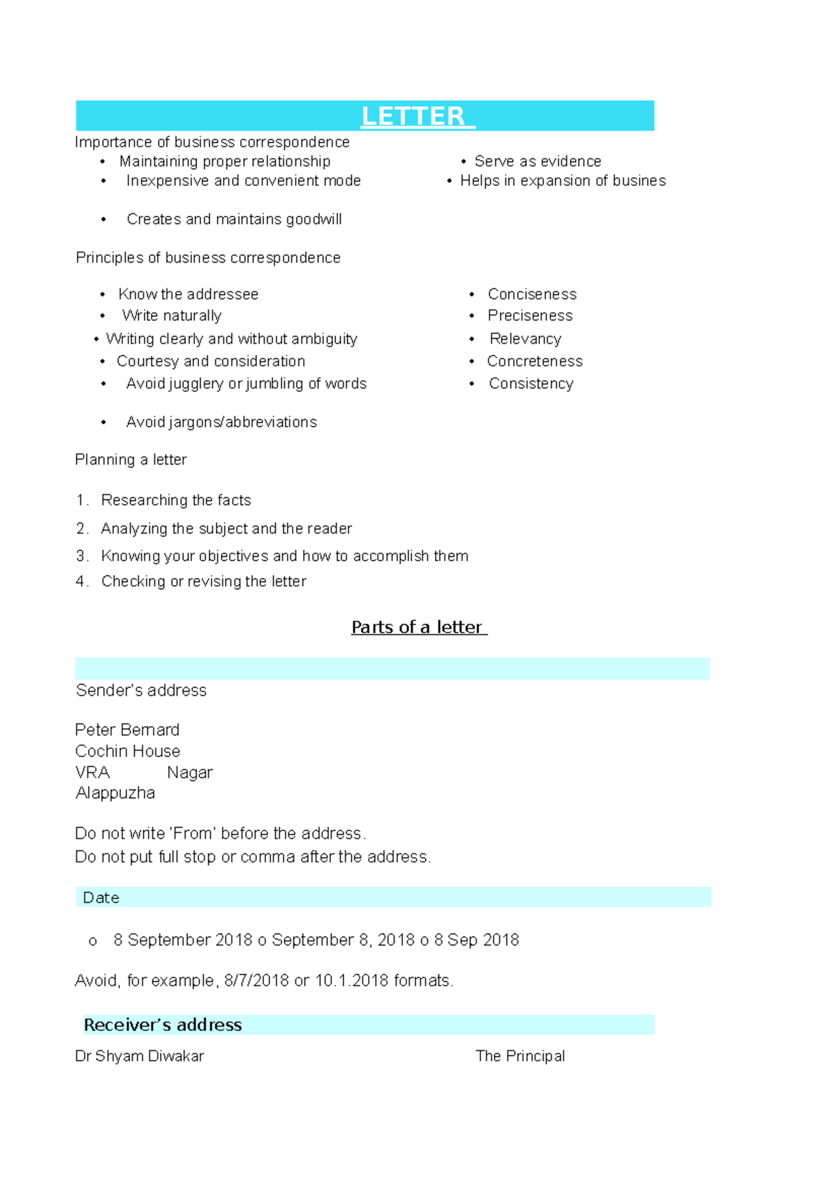 Formal Letters Notes - LETTER Importance of business correspondence ...