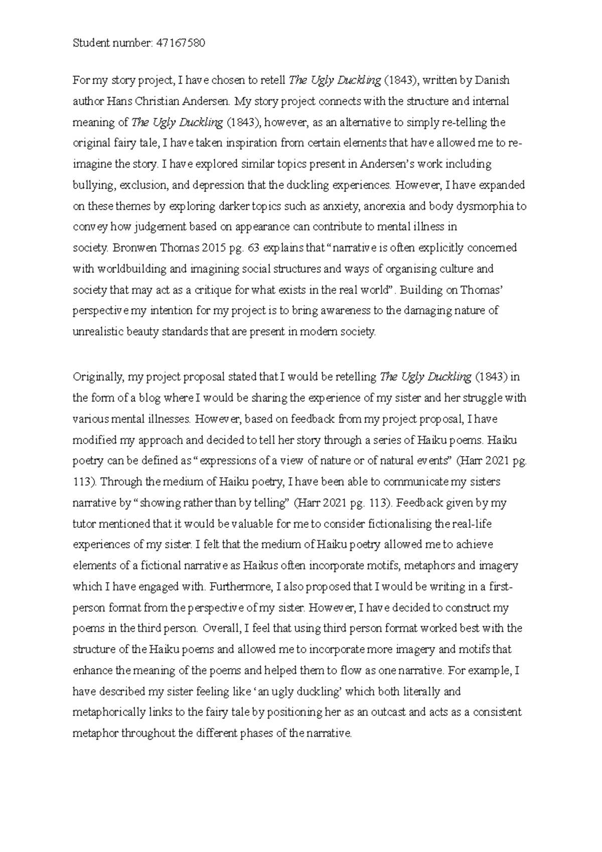 Multimodal Story Project Reflection copy - Student number: 47167580 For ...