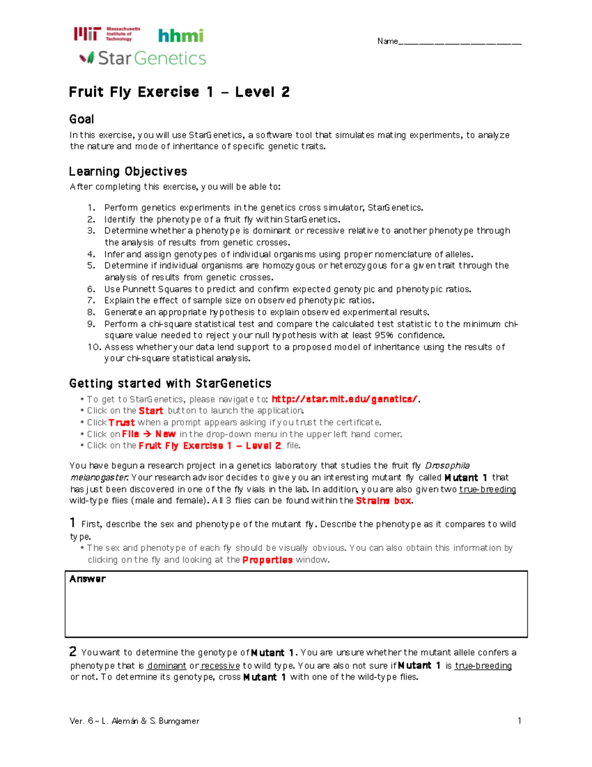 Fruit fly exercise 1 level 2 ver11 - Name________________________ Fruit ...