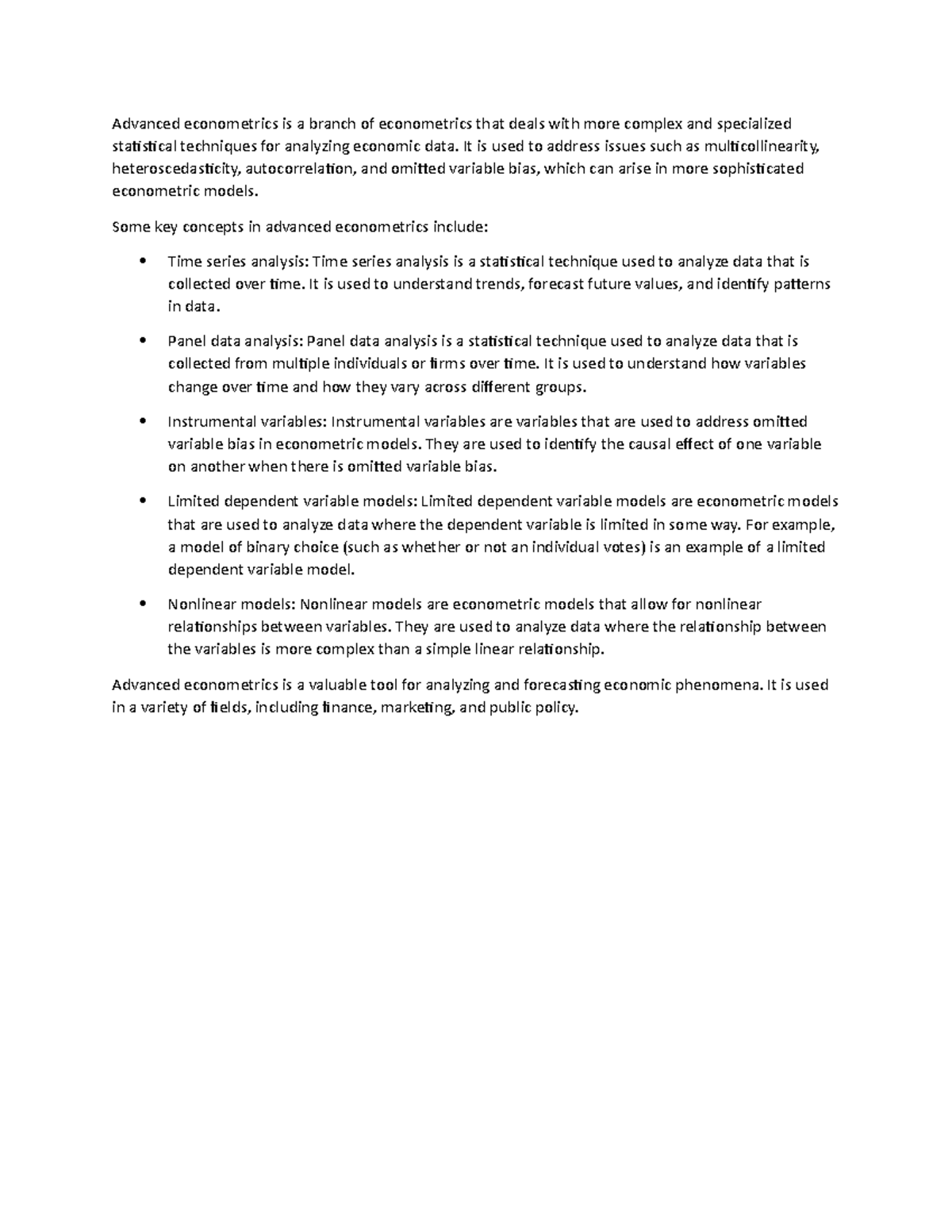 Econom General Notes Advanced Econometrics Is A Branch Of Econometrics That Deals With More 