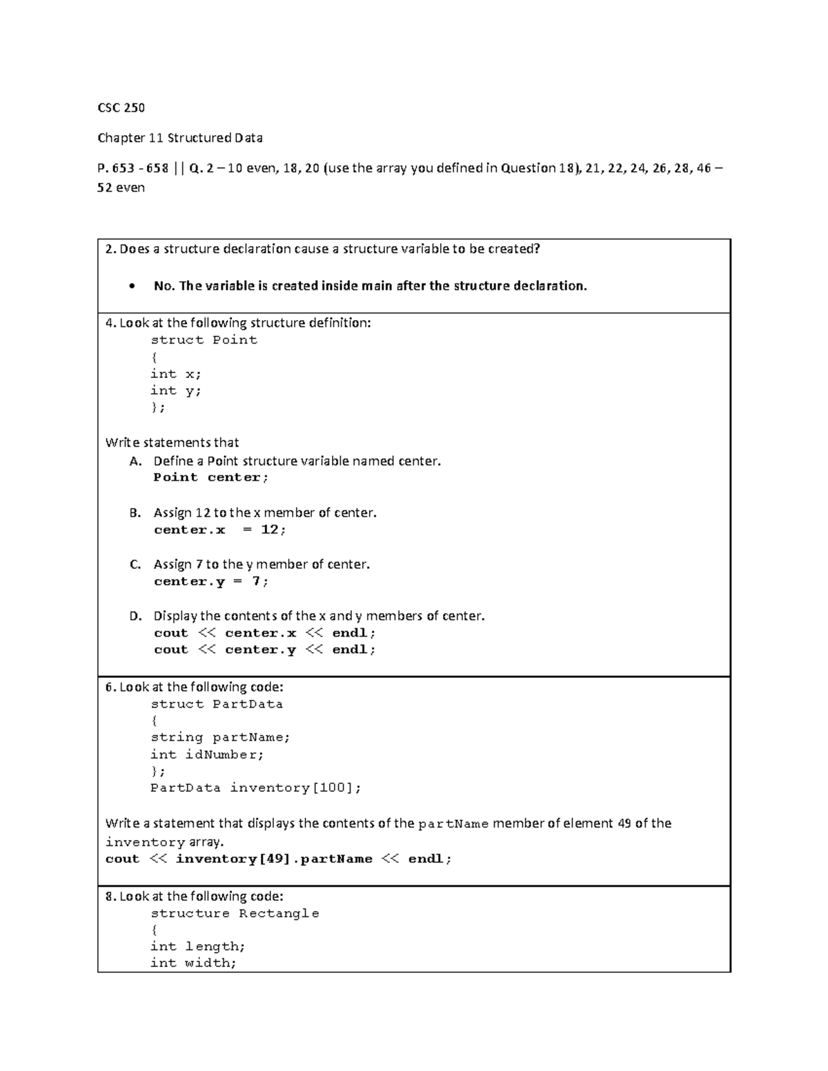 CSC 250 Chapter 11 - CSC 250 Chapter 11 Structured Data P. 653 - 658 ...