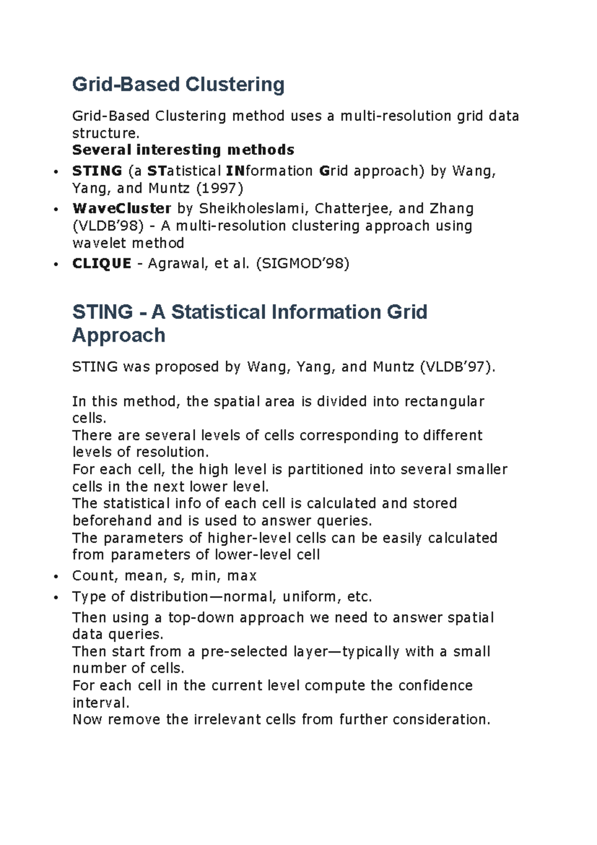 Grid Bca Notes Grid Based Clustering Grid Based Clustering Method Uses A Multi Resolution