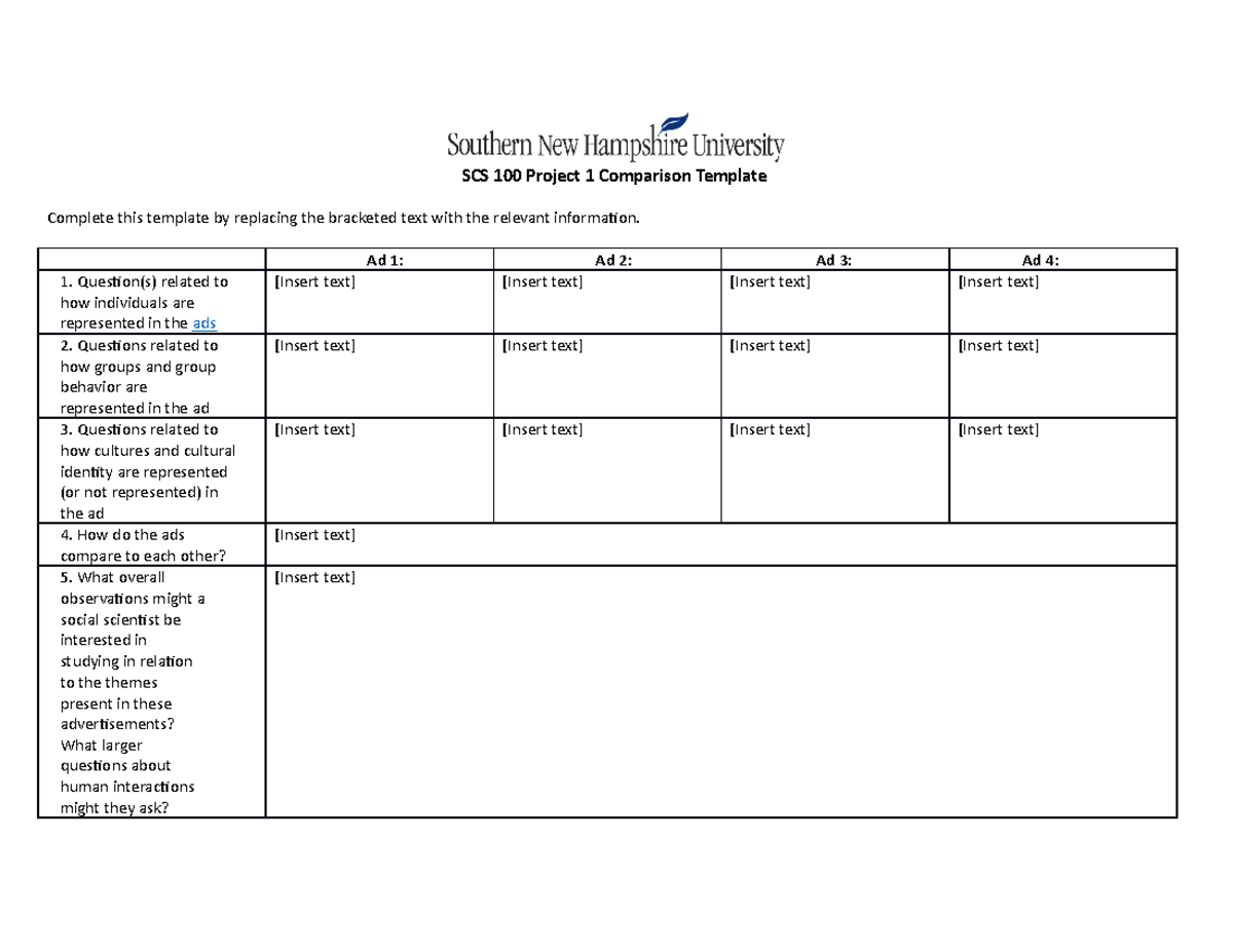 SCS 100 Project 1 Comparison Template - SCS 100 Project 1 Comparison ...