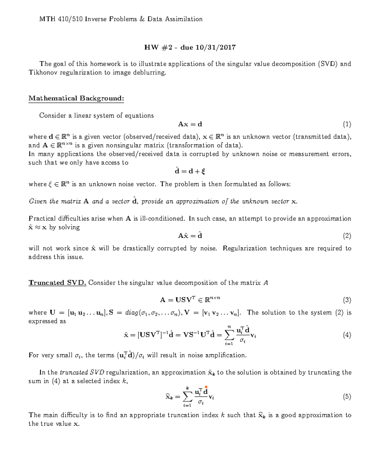 Mth410 510 hw2 - MTH 410/510 Inverse Problems &amp; Data Assimilation ...