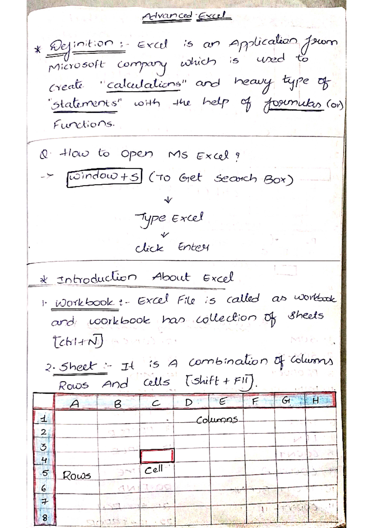 Advanced excel hand written notes - Advanced Excel Definition Excel is ...
