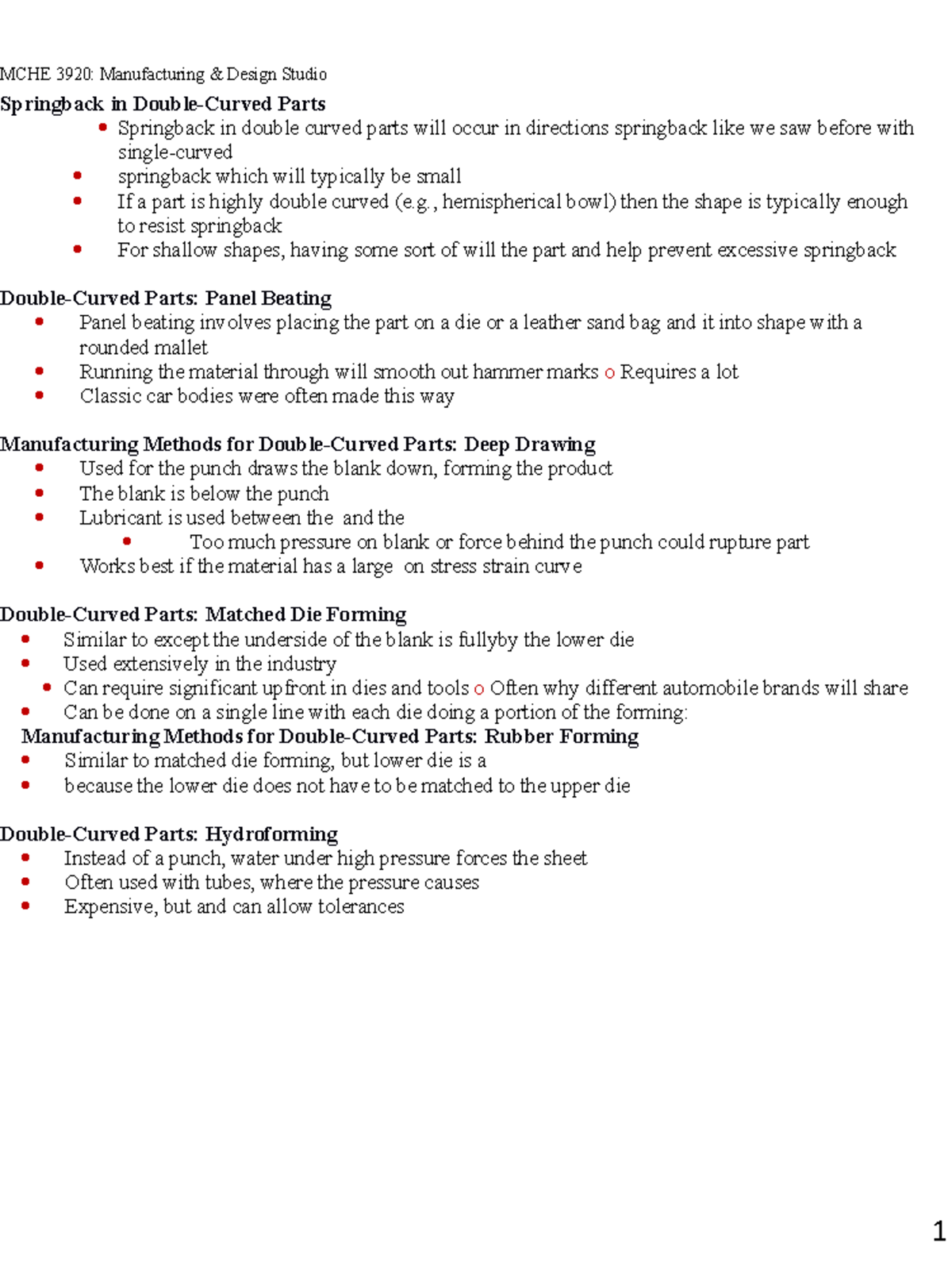 Manufacturing Ch.9 Notes - MCHE 3920: Manufacturing & Design Studio ...