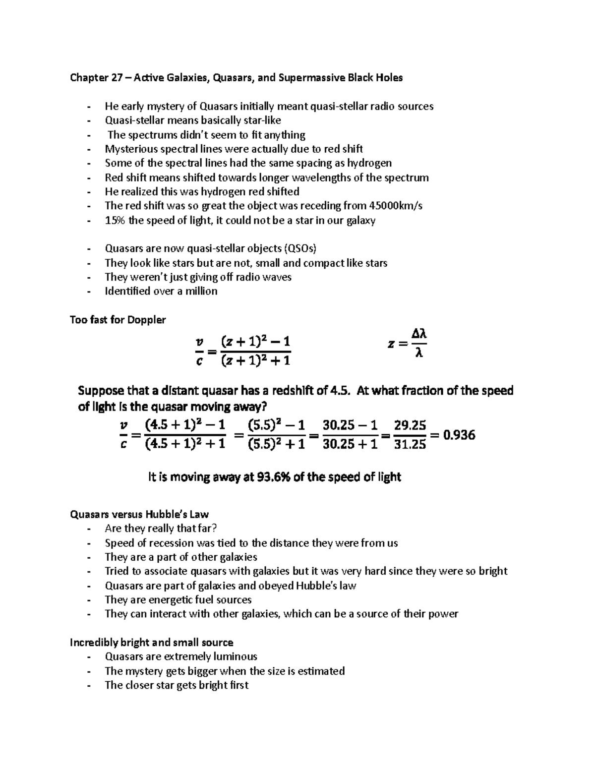 Unit 8 - Lecture notes - Chapter 27 – Active Galaxies, Quasars, and ...