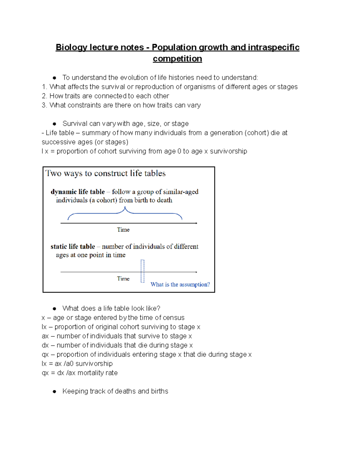 Biology lecture notes - Population growth and intraspecific competition ...