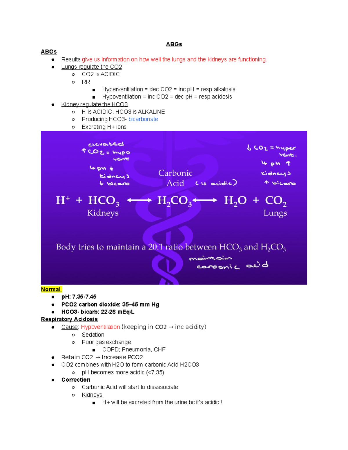 Copy of ABGs - Adult II notes Spring 2023 - ABGs ABGs Results give us ...