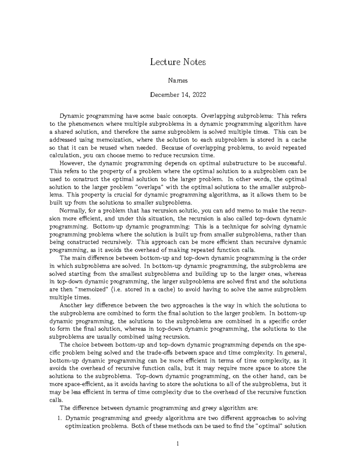 Notes - dynamic programming bottom-up and top-down, LCS solution with ...