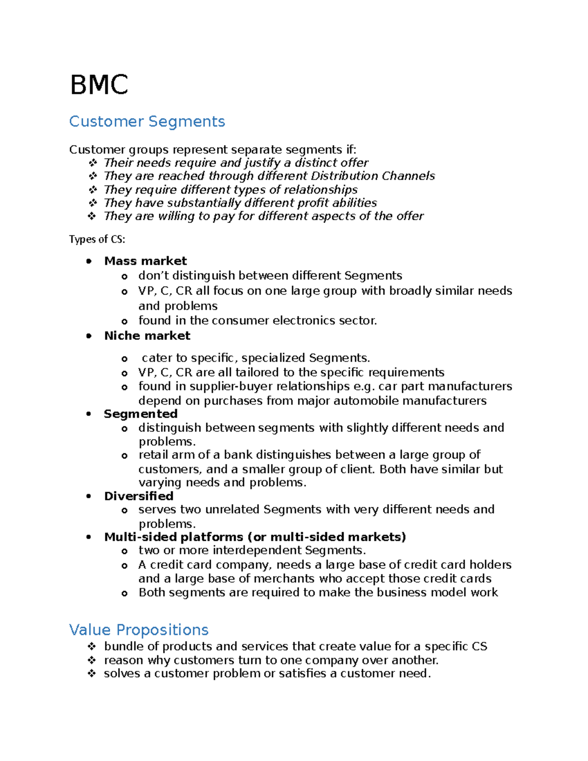 BMC notes - Summary Business Model Generation - BMC Customer Segments ...