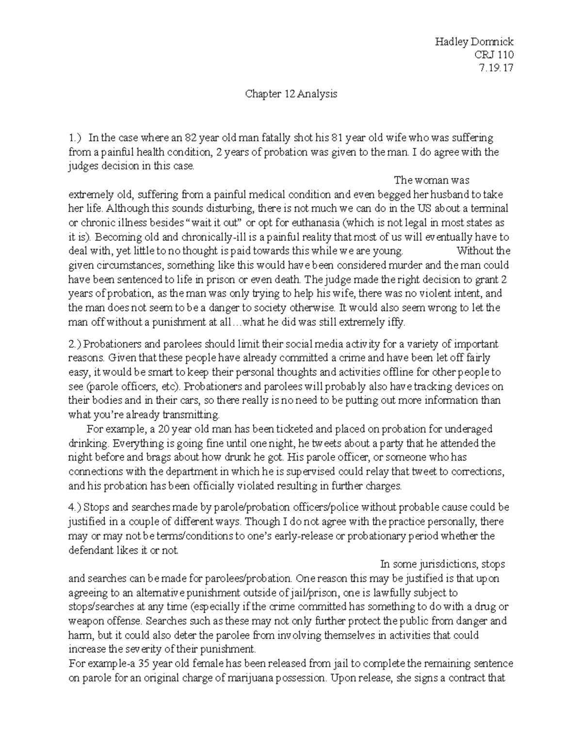 Chp 12 analysis - Hadley Domnick CRJ 110 7. Chapter 12 Analysis 1.) In ...