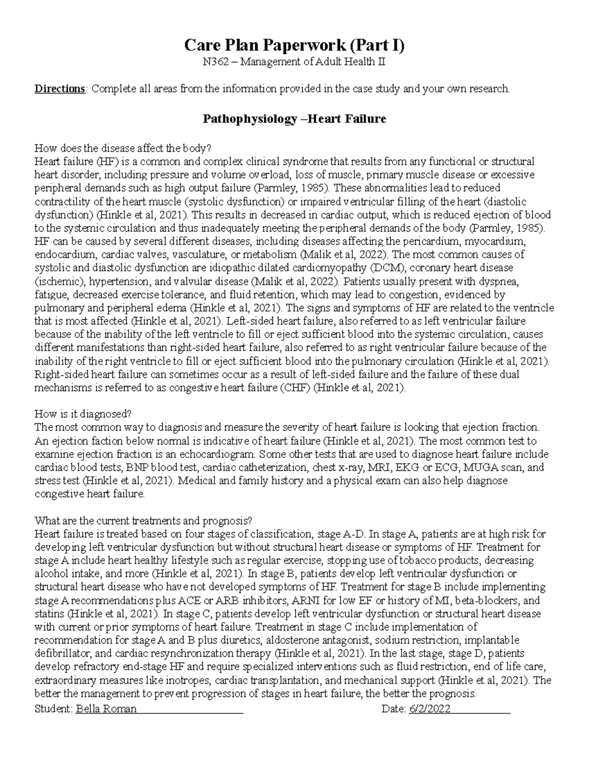 Care Plan 1 - Nursing process paper - Care Plan Paperwork (Part I) N362 ...