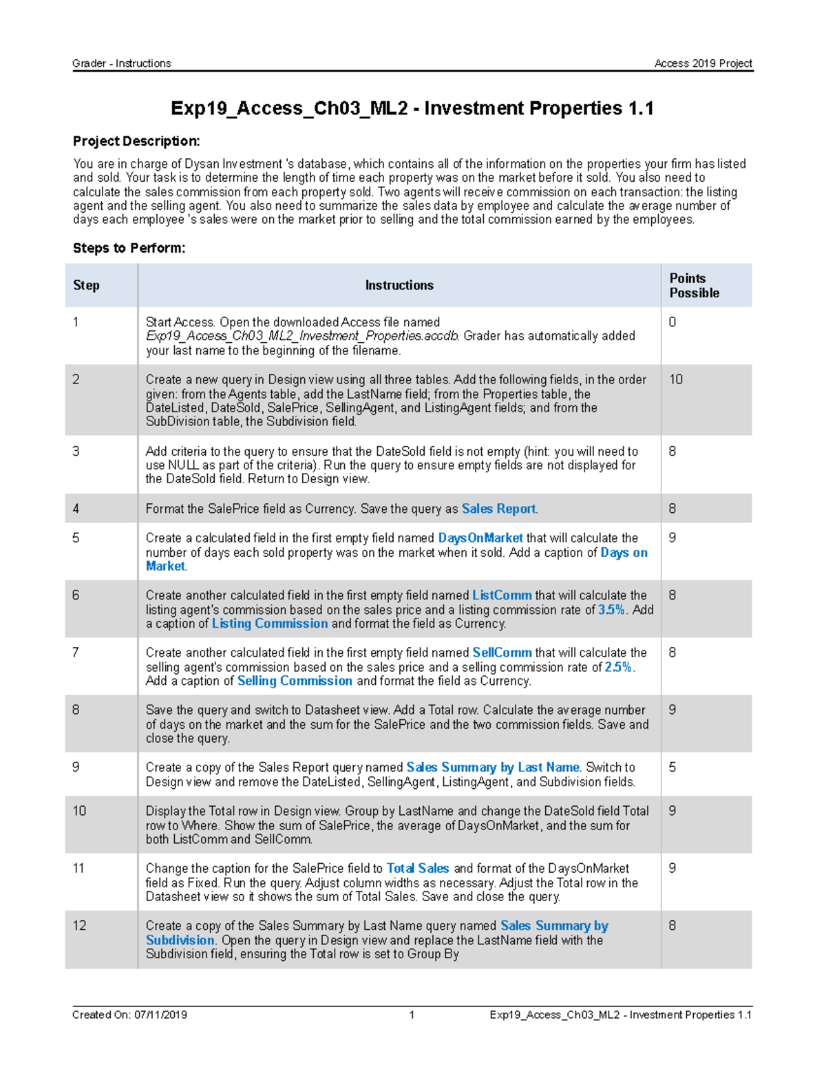 EX19 AC CH03 Grader ML2 HW Instructions - Grader - Instructions Access 2019 Project - Studocu