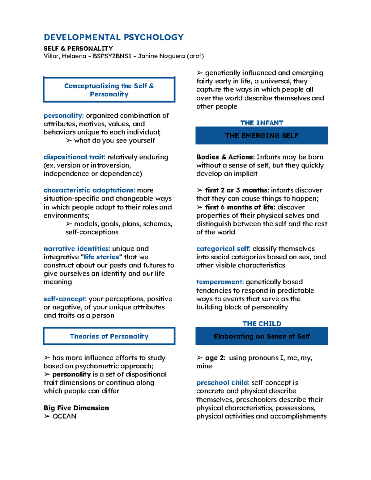 SELF & Personality - Developmental Psychology - DEVELOPMENTAL ...