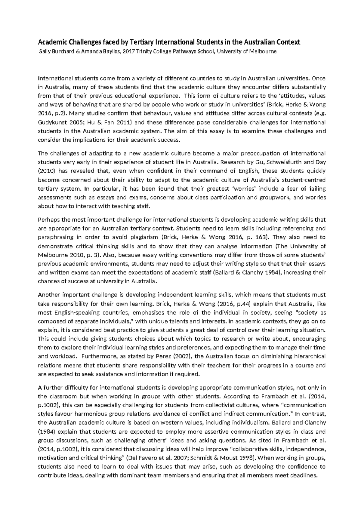 6.2 Sample essay - Academic Challenges faced by Tertiary International ...