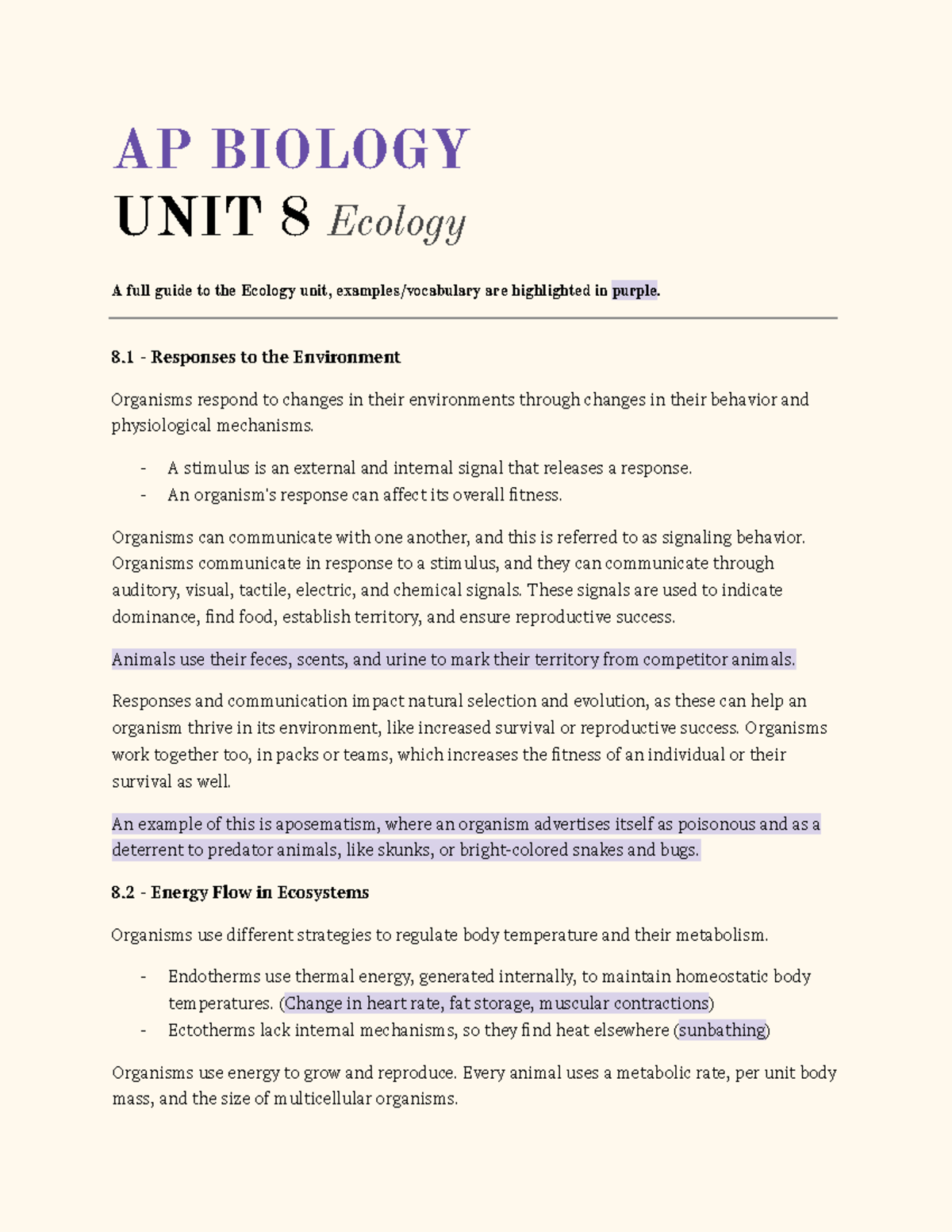 AP Biology Unit 8 Ecology Notes - Full Academic Guide - AP BIOLOGY UNIT ...