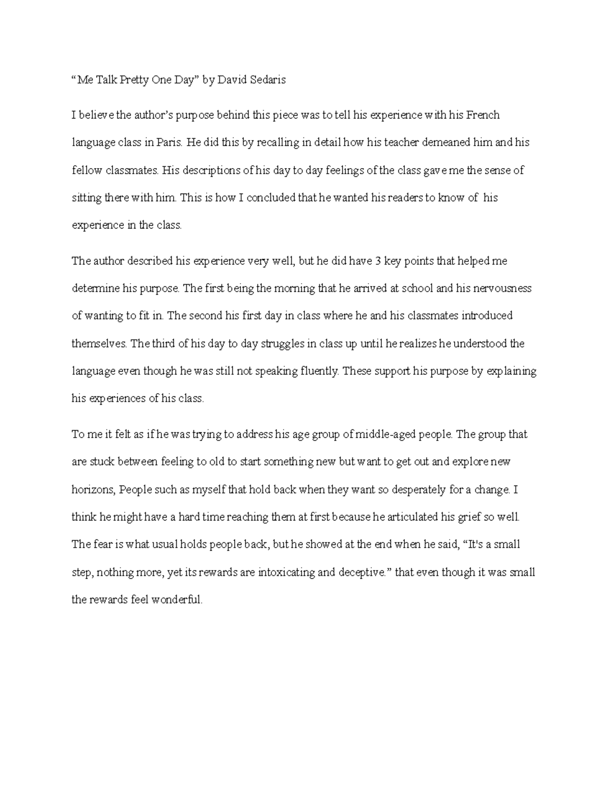 Me talk pretty one day - paragraph to help give understanding of where ...