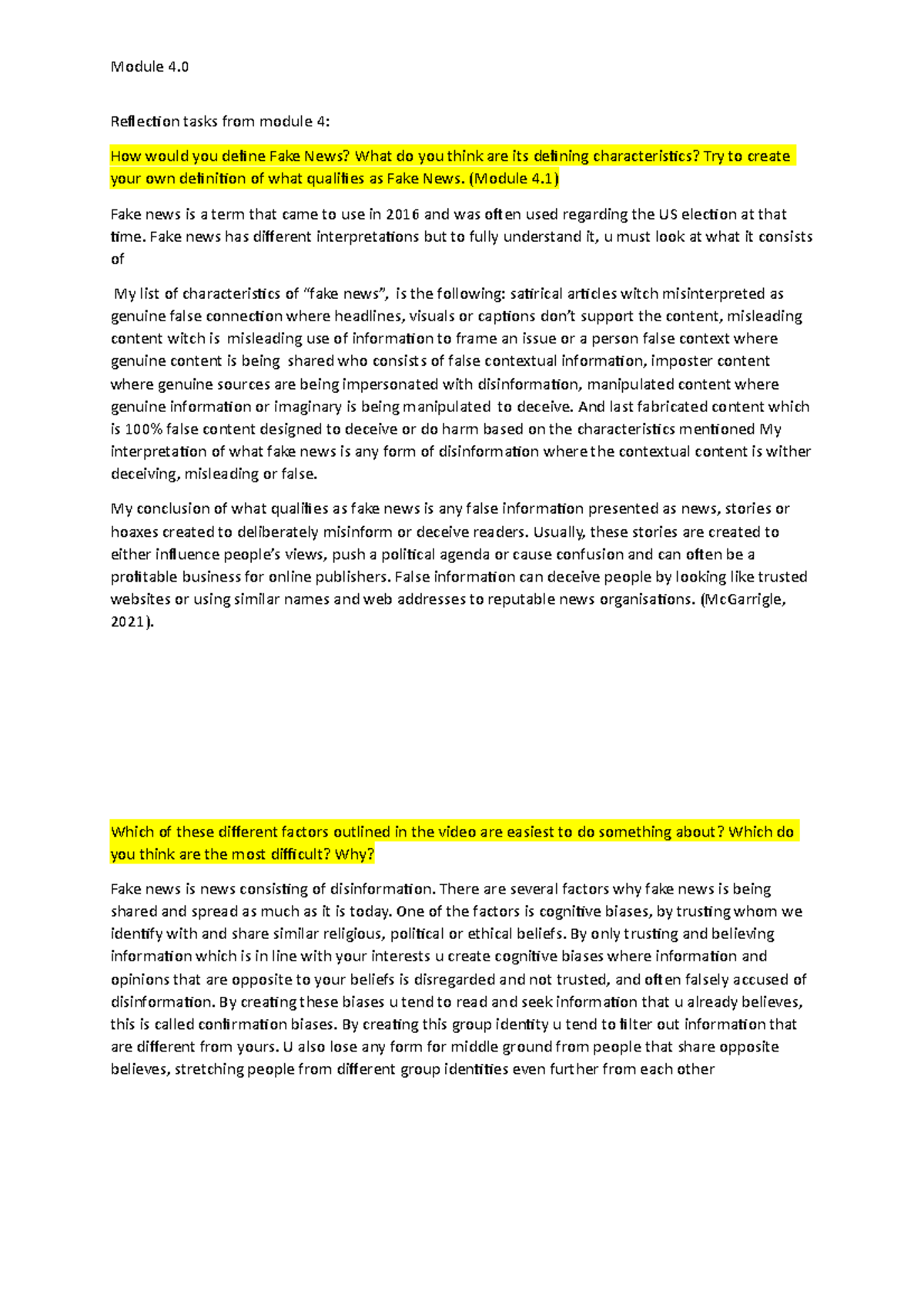 Module 4 - ewrq - Module 4. Reflection tasks from module 4: How would ...