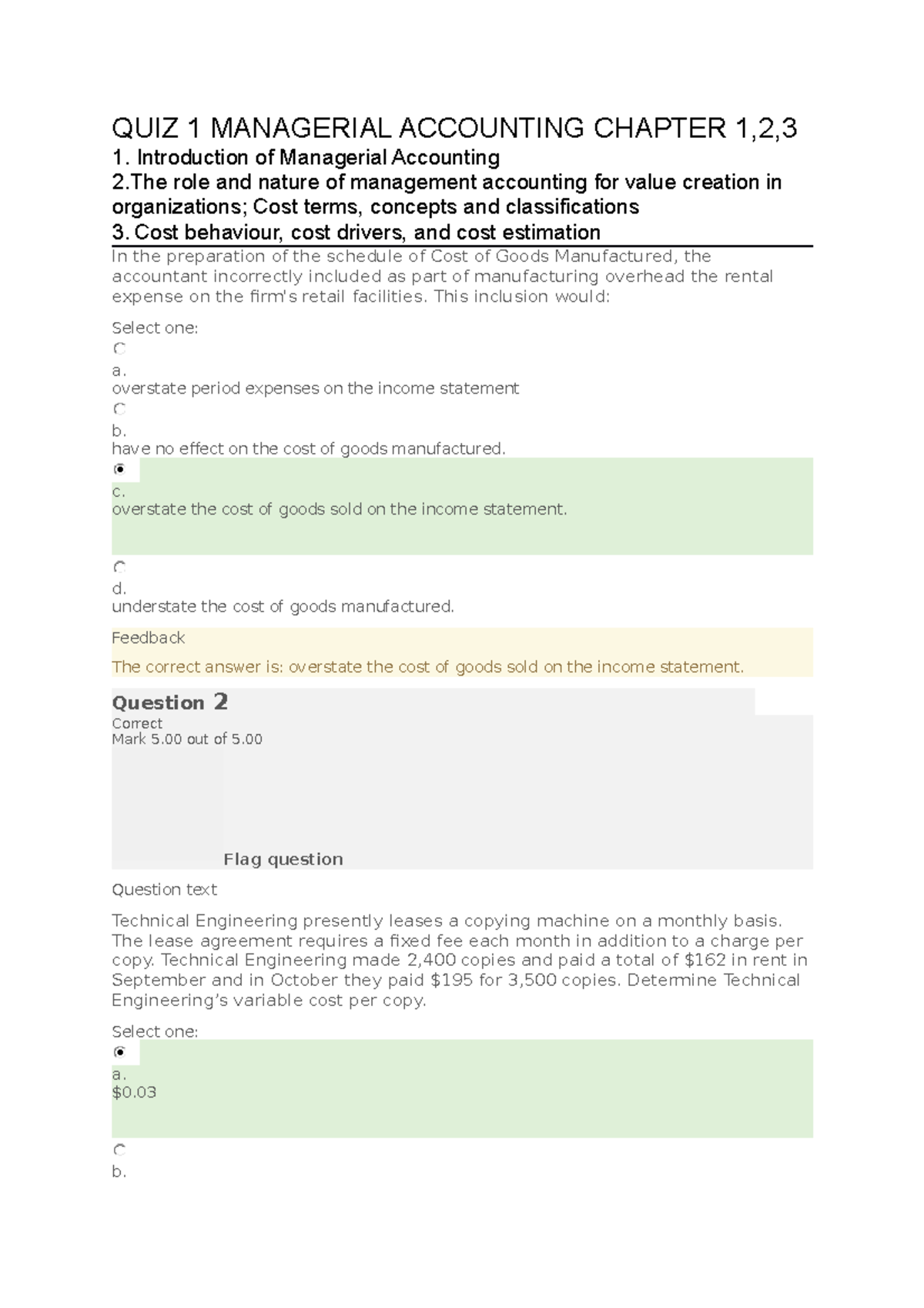 MCQ Managerial Accounting Quiz1 - QUIZ 1 MANAGERIAL ACCOUNTING CHAPTER ...