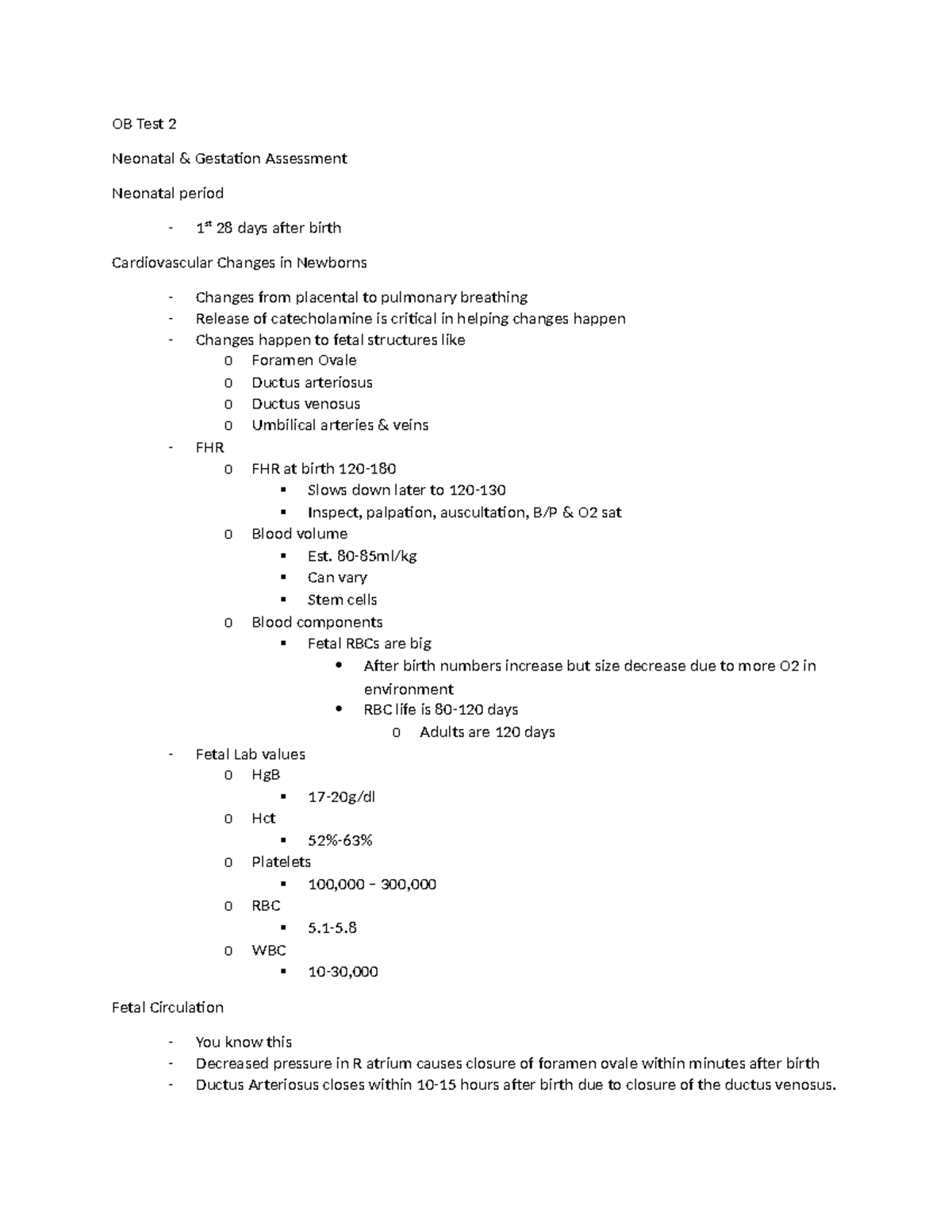 OB Test 2 Neonatal gestationa age Assessment - OB Test 2 Neonatal ...