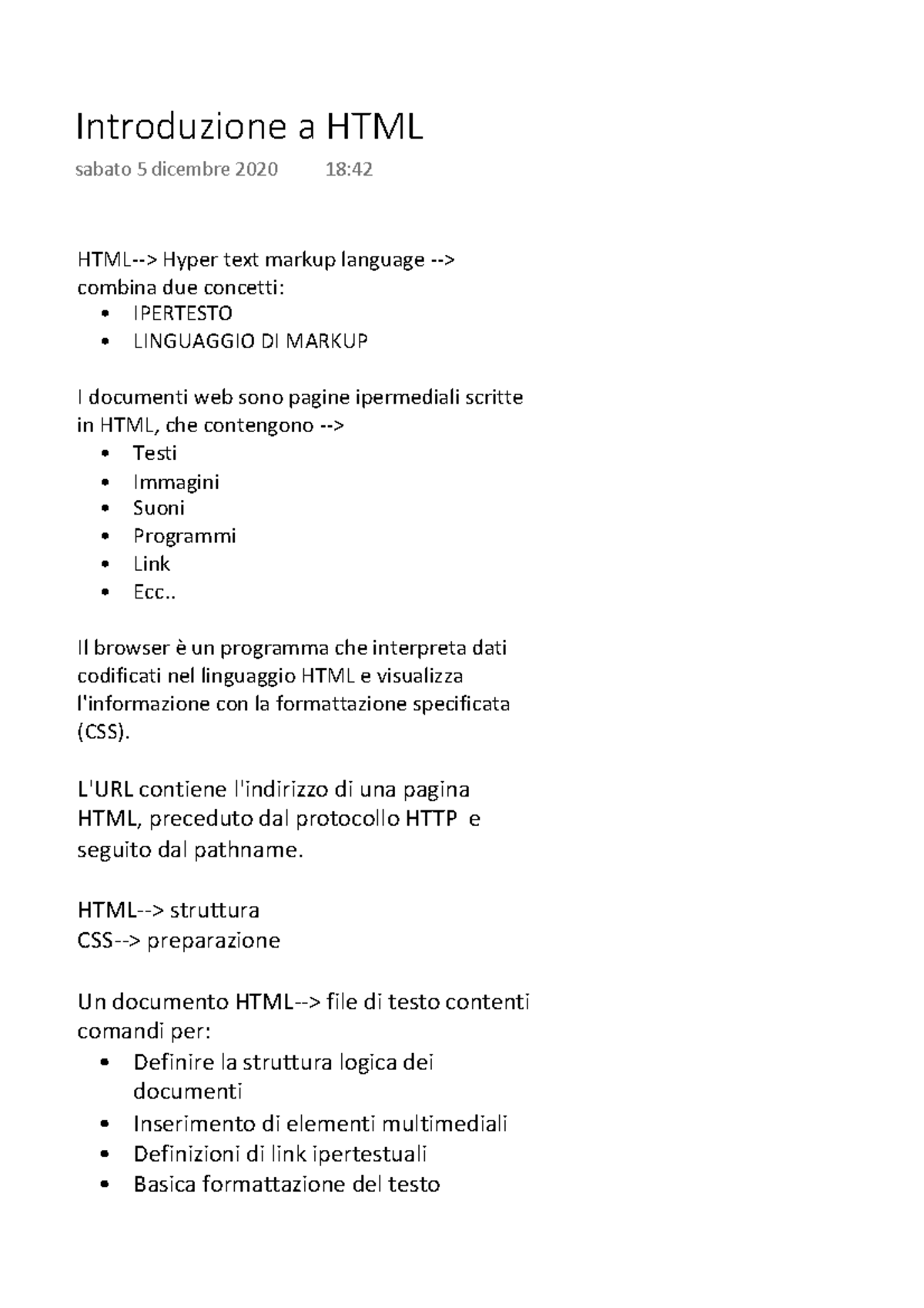 Introduzione a HTML, informatica - HTML-> Hyper text markup language ...