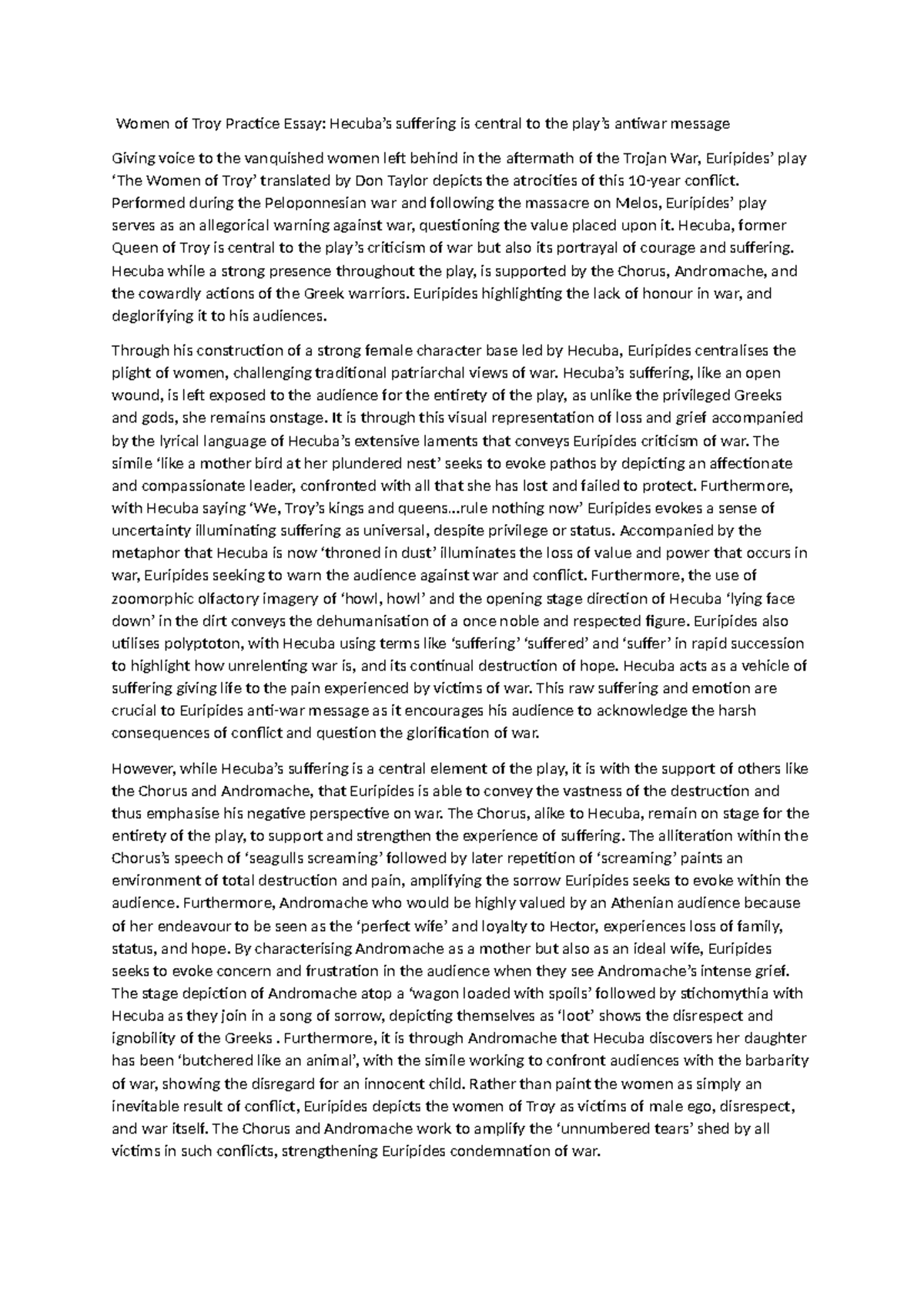 Women of Troy Practice Essay - Performed during the Peloponnesian war ...