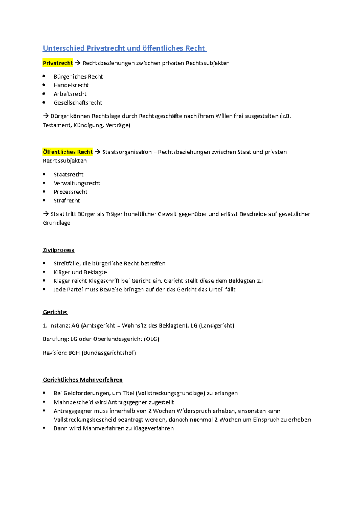 Privates Wirtschaftsrecht - Unterschied Privatrecht und öffentliches ...