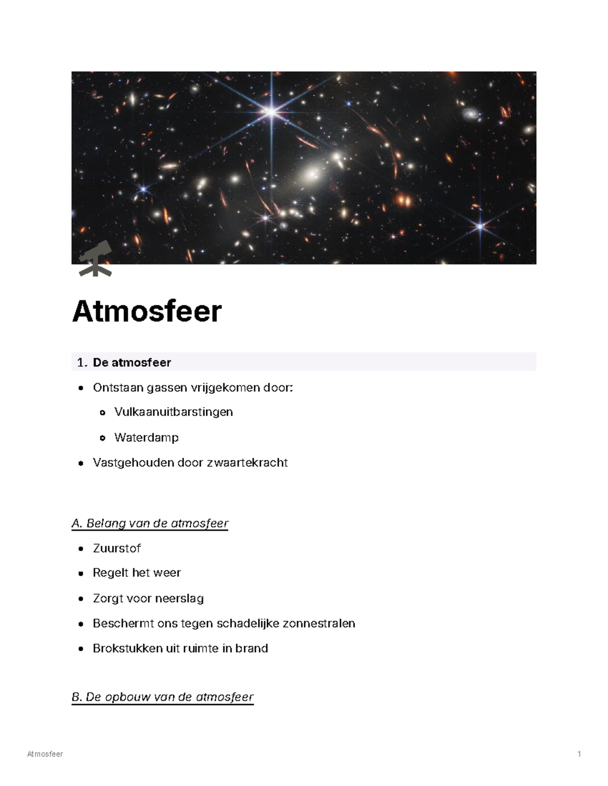 Atmosfeer - Samenvatting aardrijkskunde 1a - Atmosfeer De atmosfeer ...