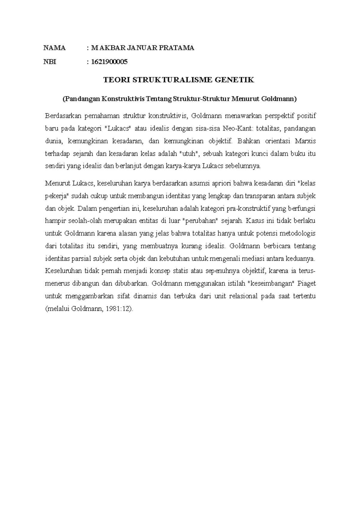 Teori Strukturalisme Genetik (Pandangan Konstruktivis Tentang Struktur ...